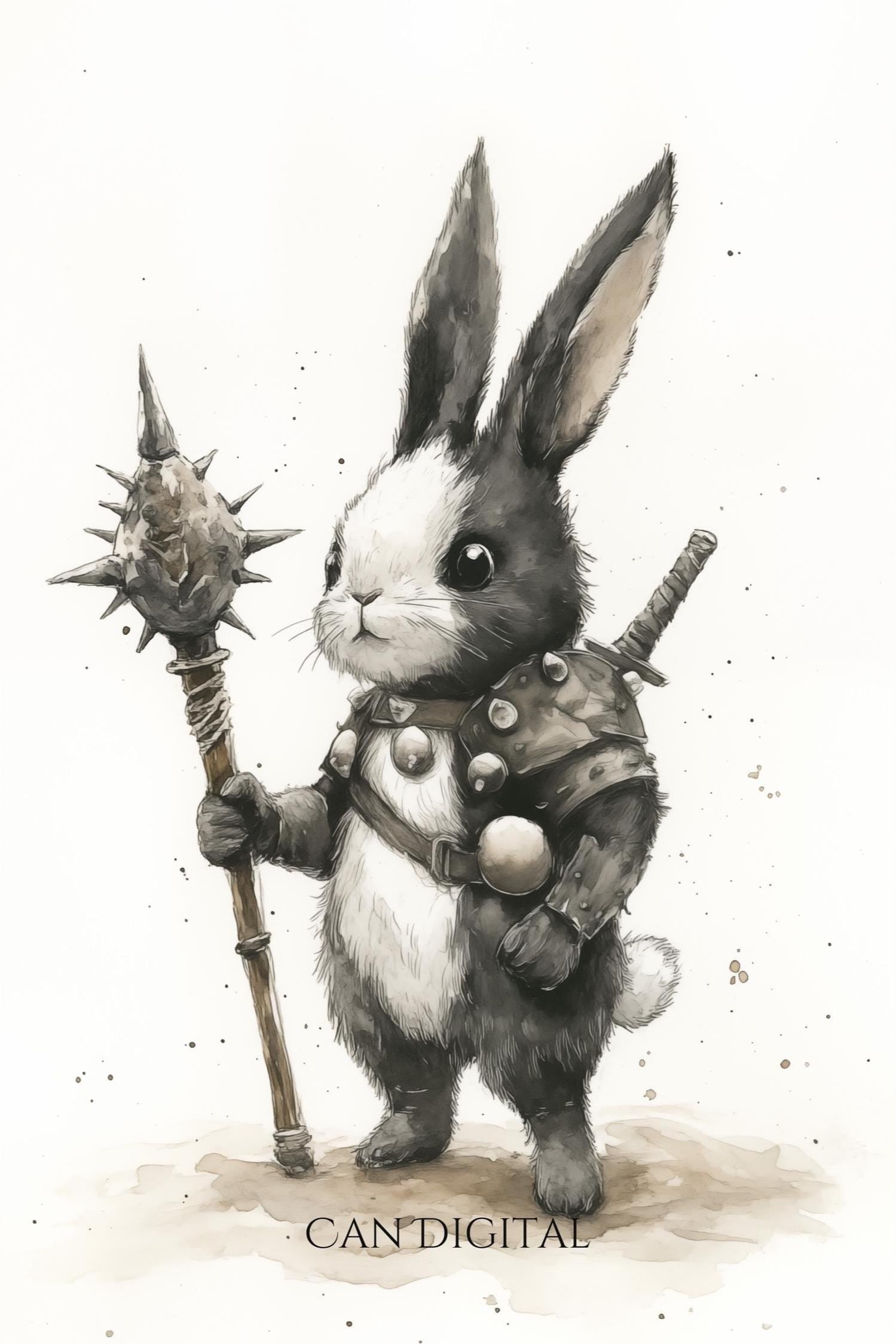 Armored Bunny Warrior Printable – Fantasy Rabbit Wall Art With Mace ...