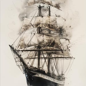 Navy Frigate Large Ship of the Line Digital Prints White Sails Nautical ...
