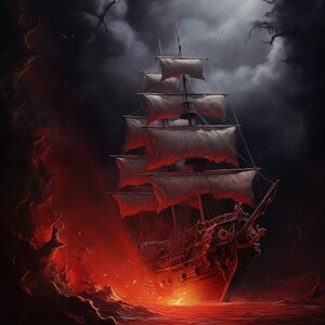 Vintage Ship Ghost Ship Ship Oil Painting Print Nautical Art Dark ...
