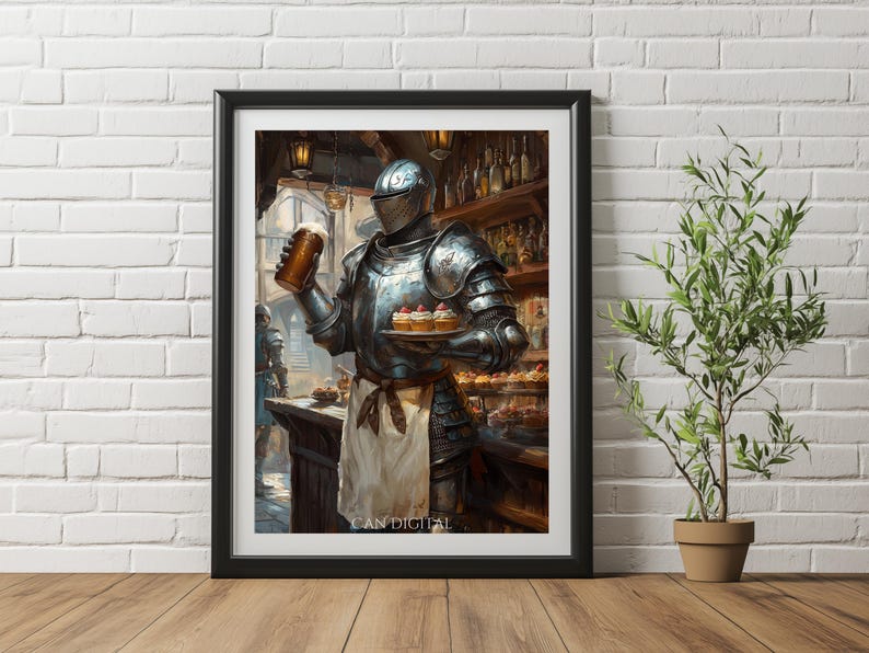 Medieval Knight Serving in Tavern Print | Vintage Wall Art | Historical ...