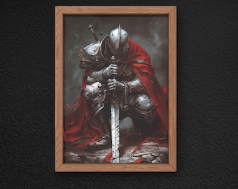 Medieval Knight Print Gothic Dark Fantasy Medieval Castle Knight Poster ...