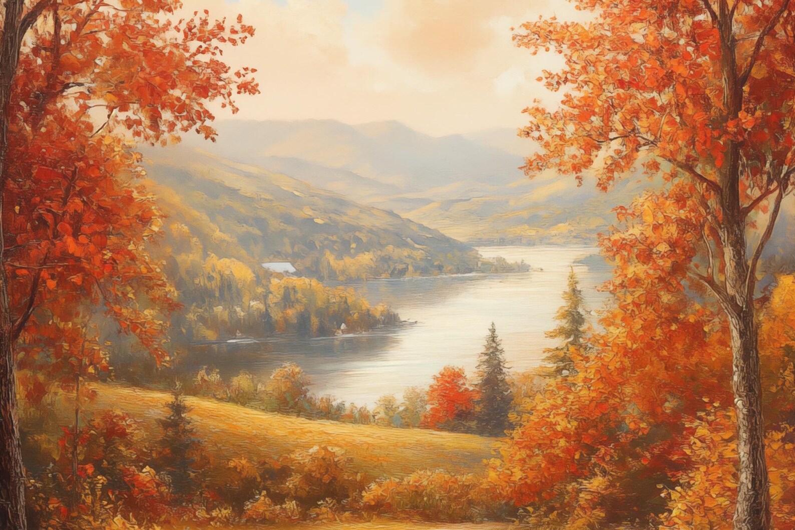 Vintage Fall Landscape Breathtaking Autumn Landscape Print Fall Foliage ...