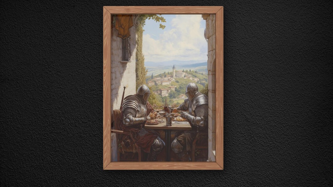 Medieval Knights Eating and Resting Print Gothic Dark Fantasy Medieval ...