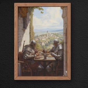 Medieval Knights Eating and Resting Print Gothic Dark Fantasy Medieval ...