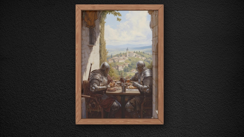 Medieval Knights Eating and Resting Print Gothic Dark Fantasy Medieval ...