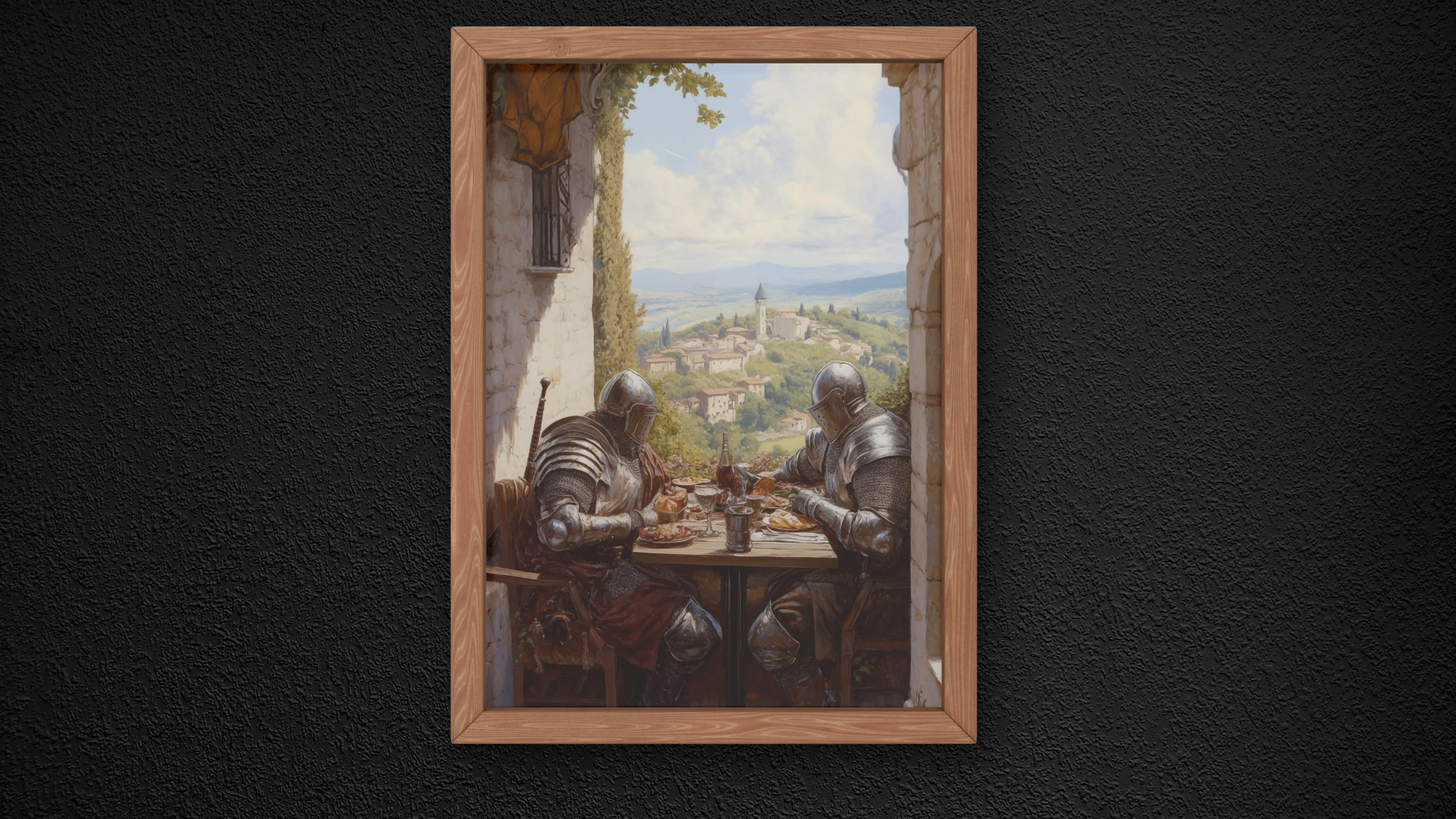 Medieval Knights Eating and Resting Print Gothic Dark Fantasy Medieval ...