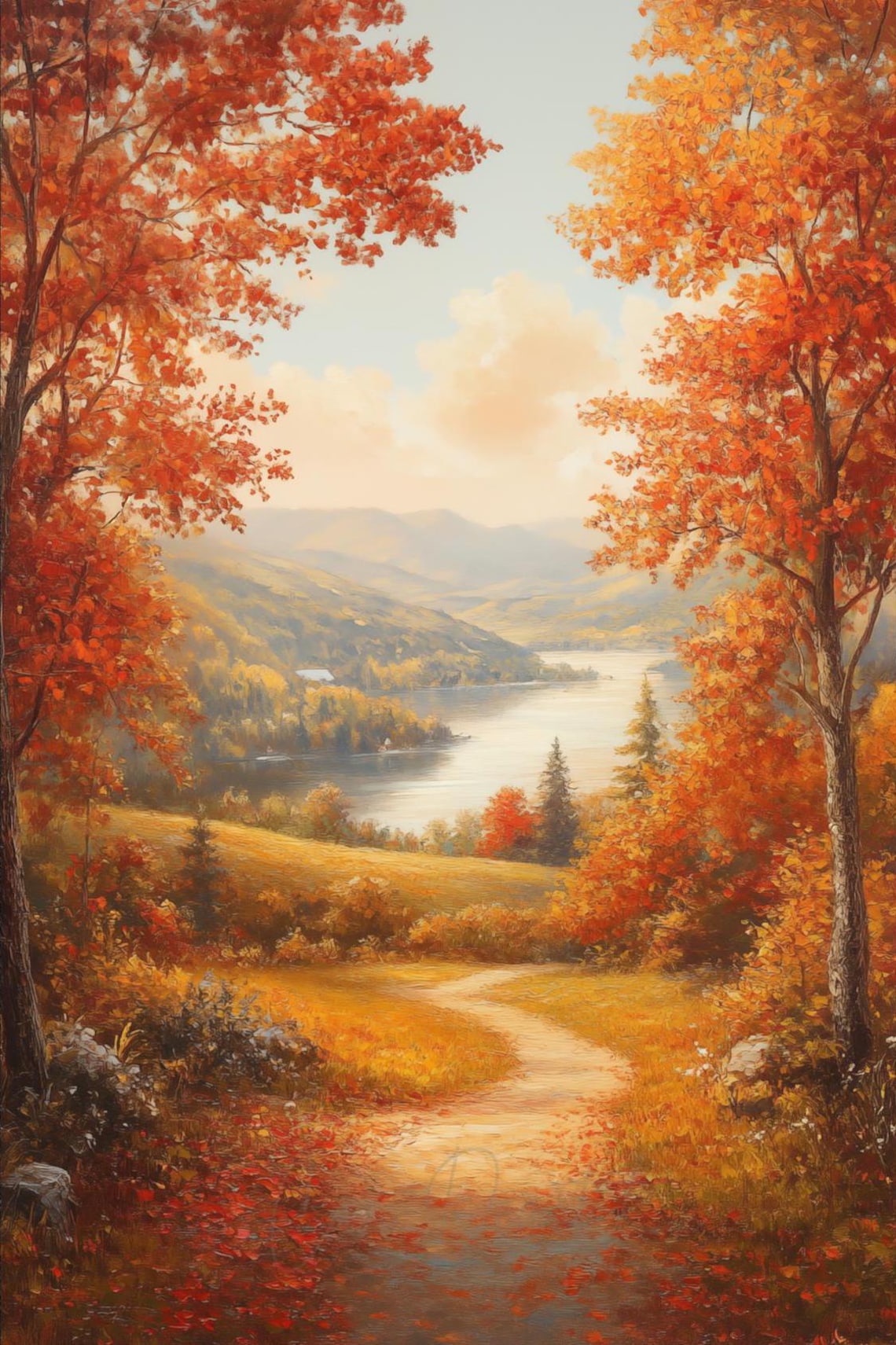 Vintage Fall Landscape Breathtaking Autumn Landscape Print Fall Foliage ...