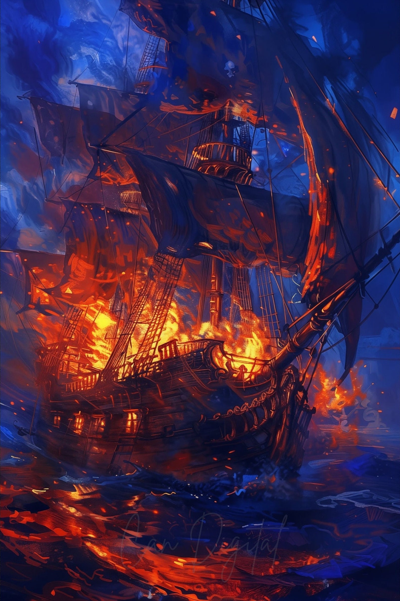 Majestic Pirate Ship Fantasy Art Detailed Oil Painting Colorful ...