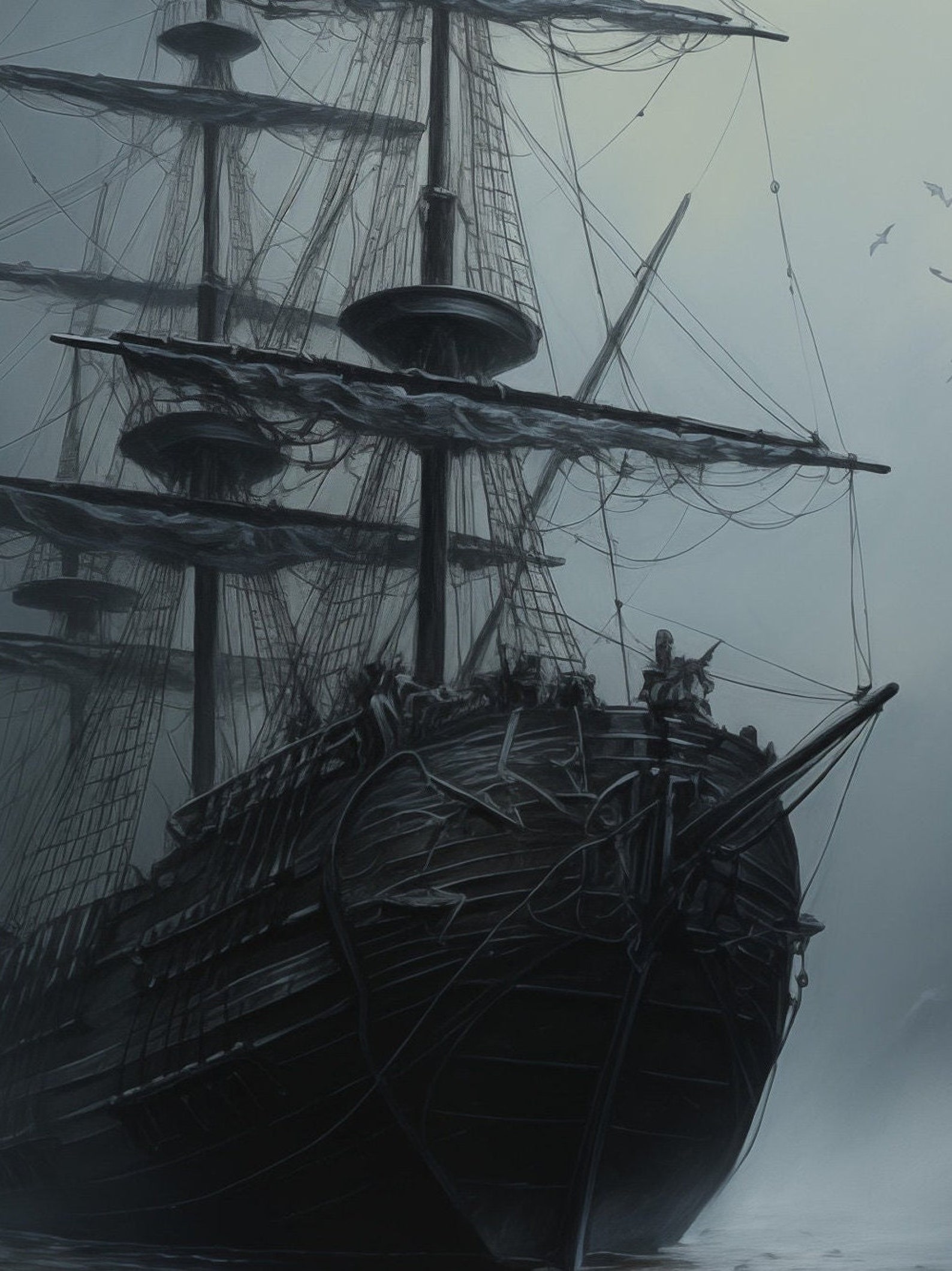 Vintage Ship Ghost Ship Ship Oil Painting Print Nautical Art Dark ...