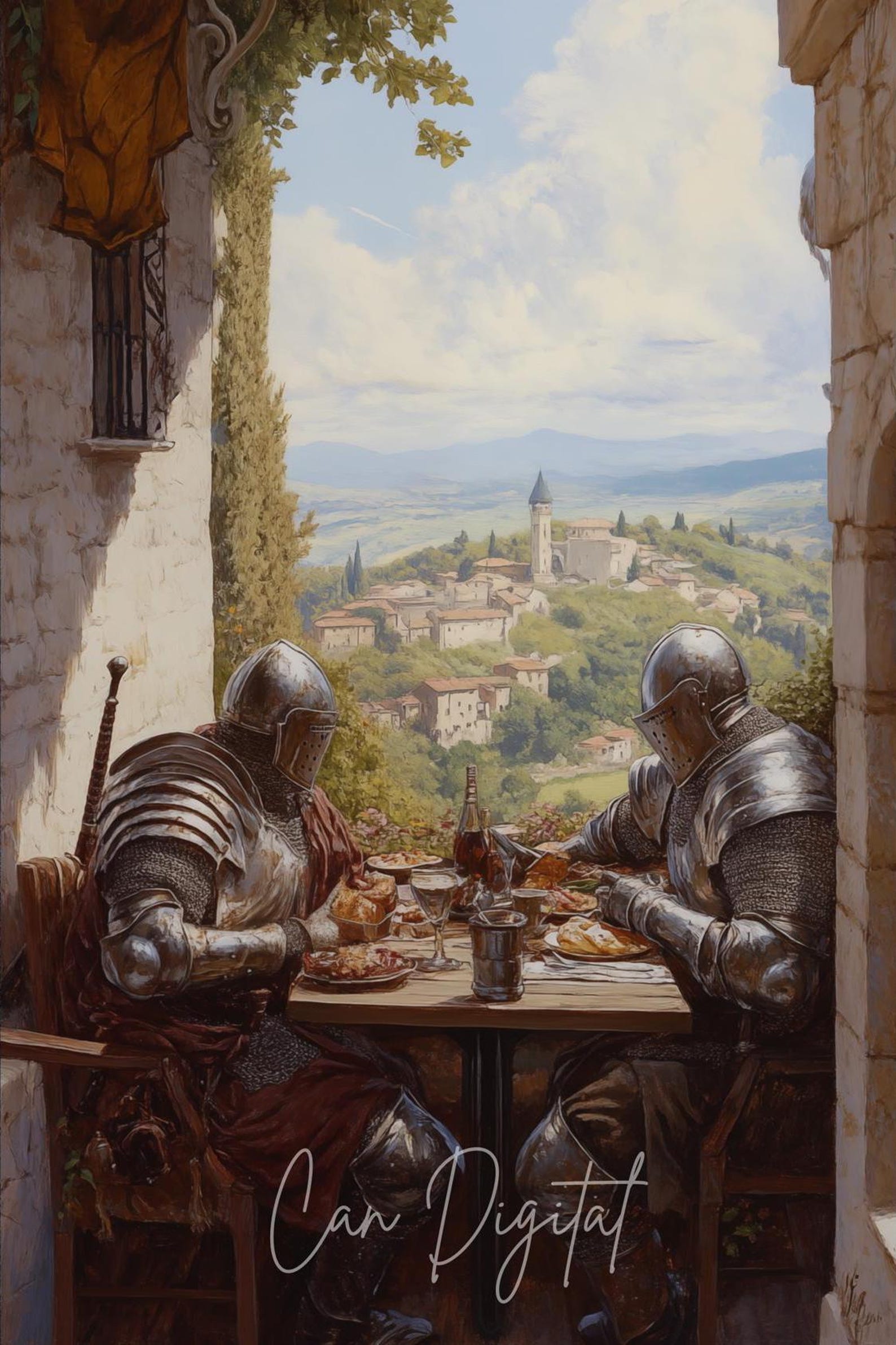 Medieval Knights Eating and Resting Print Gothic Dark Fantasy Medieval ...