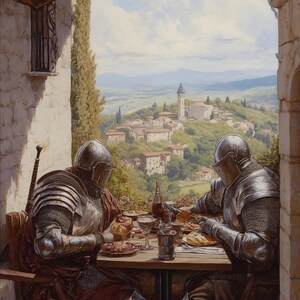 Medieval Knights Eating and Resting Print Gothic Dark Fantasy Medieval ...