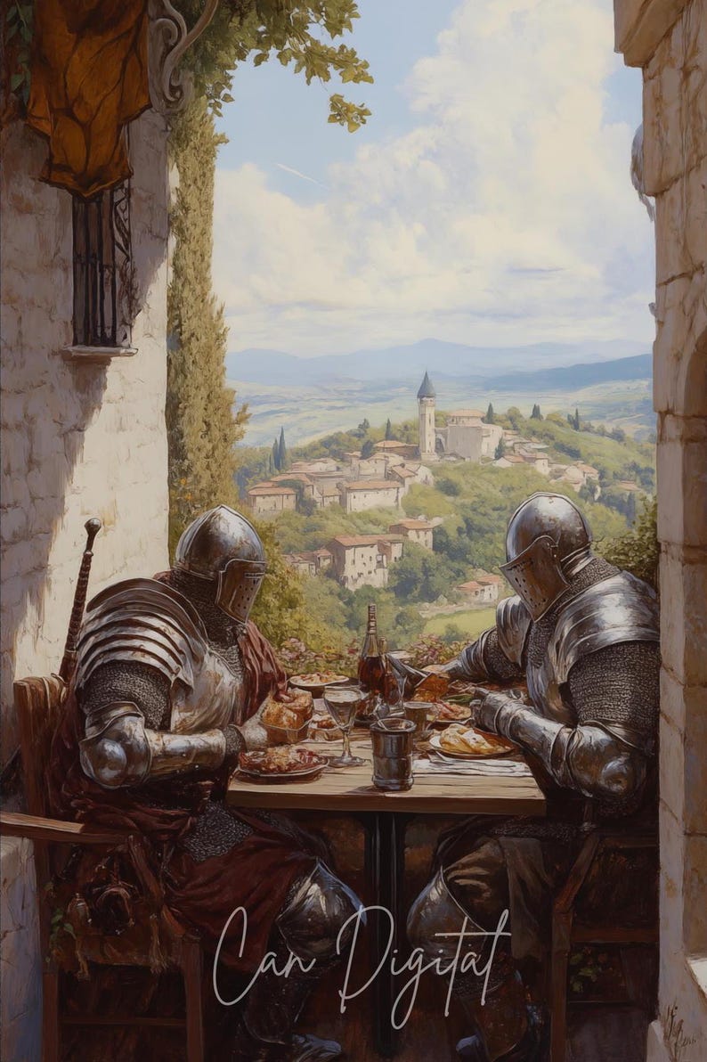 Medieval Knights Eating and Resting Print Gothic Dark Fantasy Medieval ...