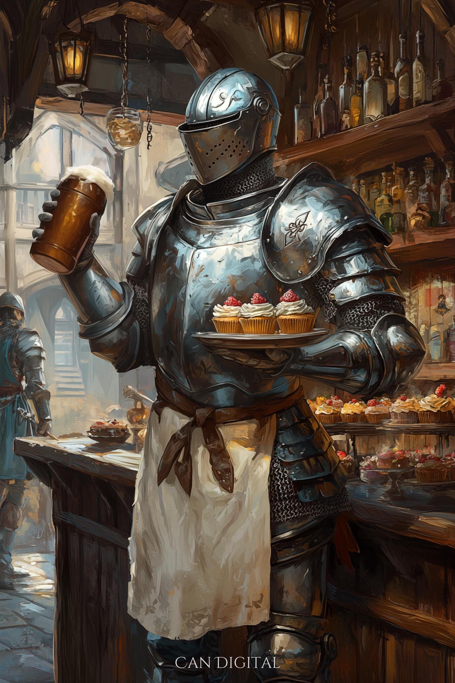 Medieval Knight Serving in Tavern Print | Vintage Wall Art | Historical ...