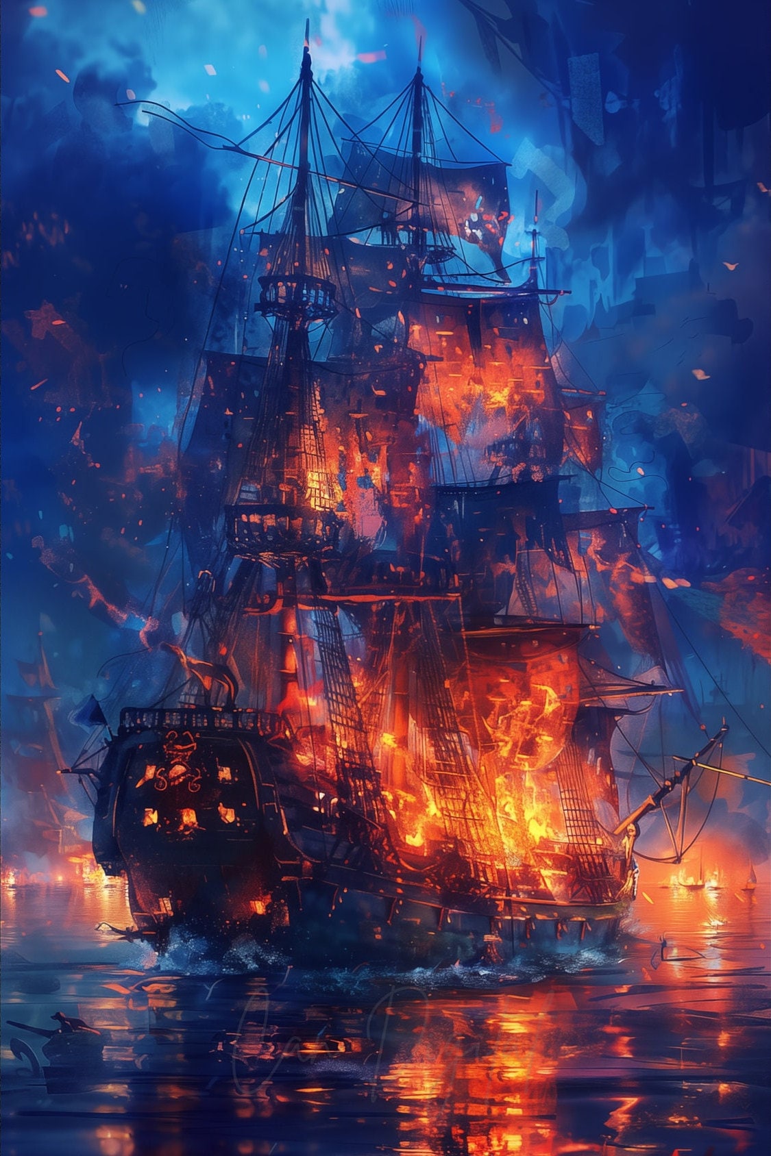 Majestic Pirate Ship Fantasy Art Detailed Oil Painting Colorful ...