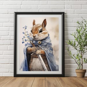 Squirrel Knight Printable Wall Art – Fantasy Woodland Warrior Holding ...