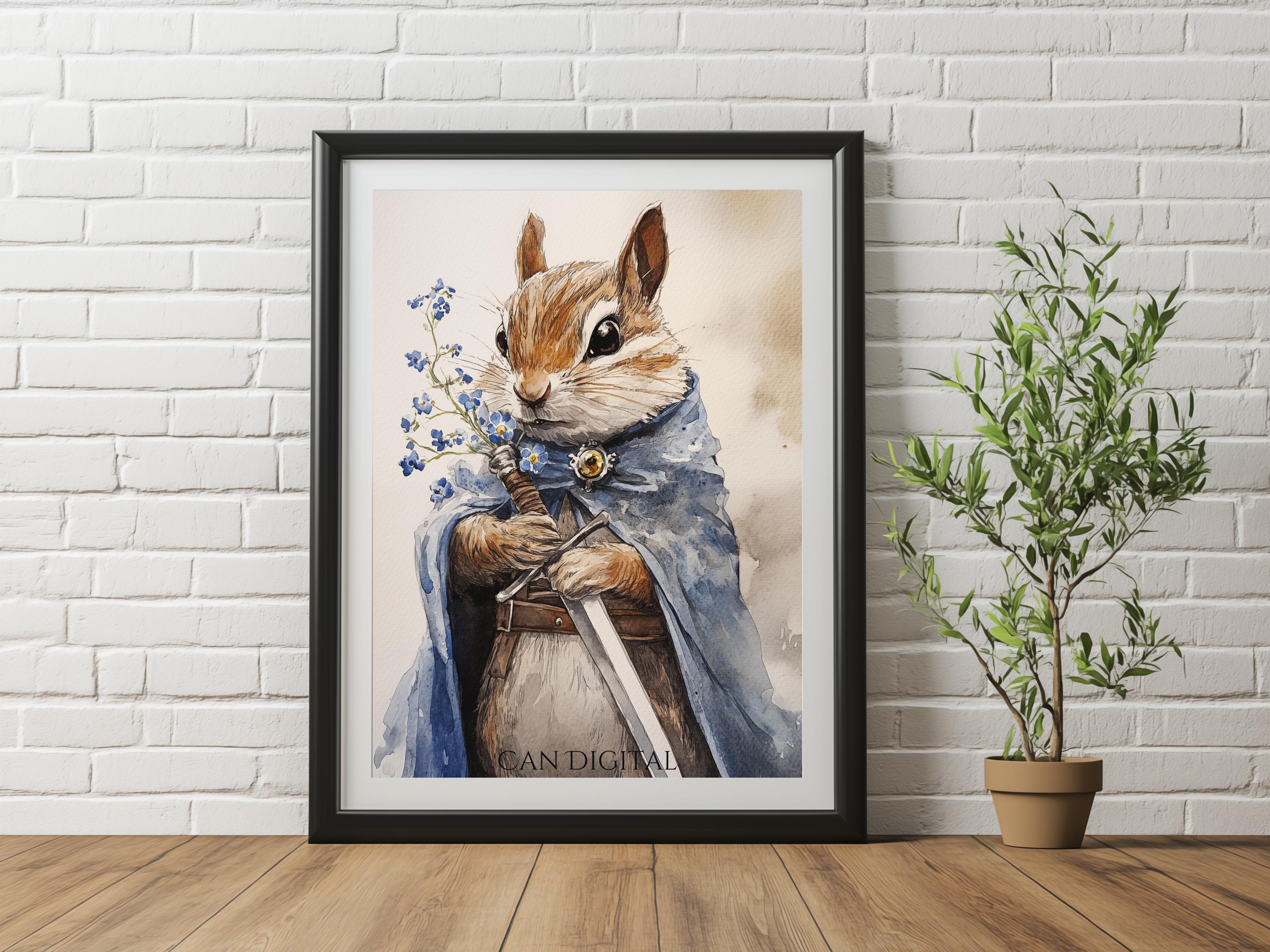 Squirrel Knight Printable Wall Art – Fantasy Woodland Warrior Holding ...