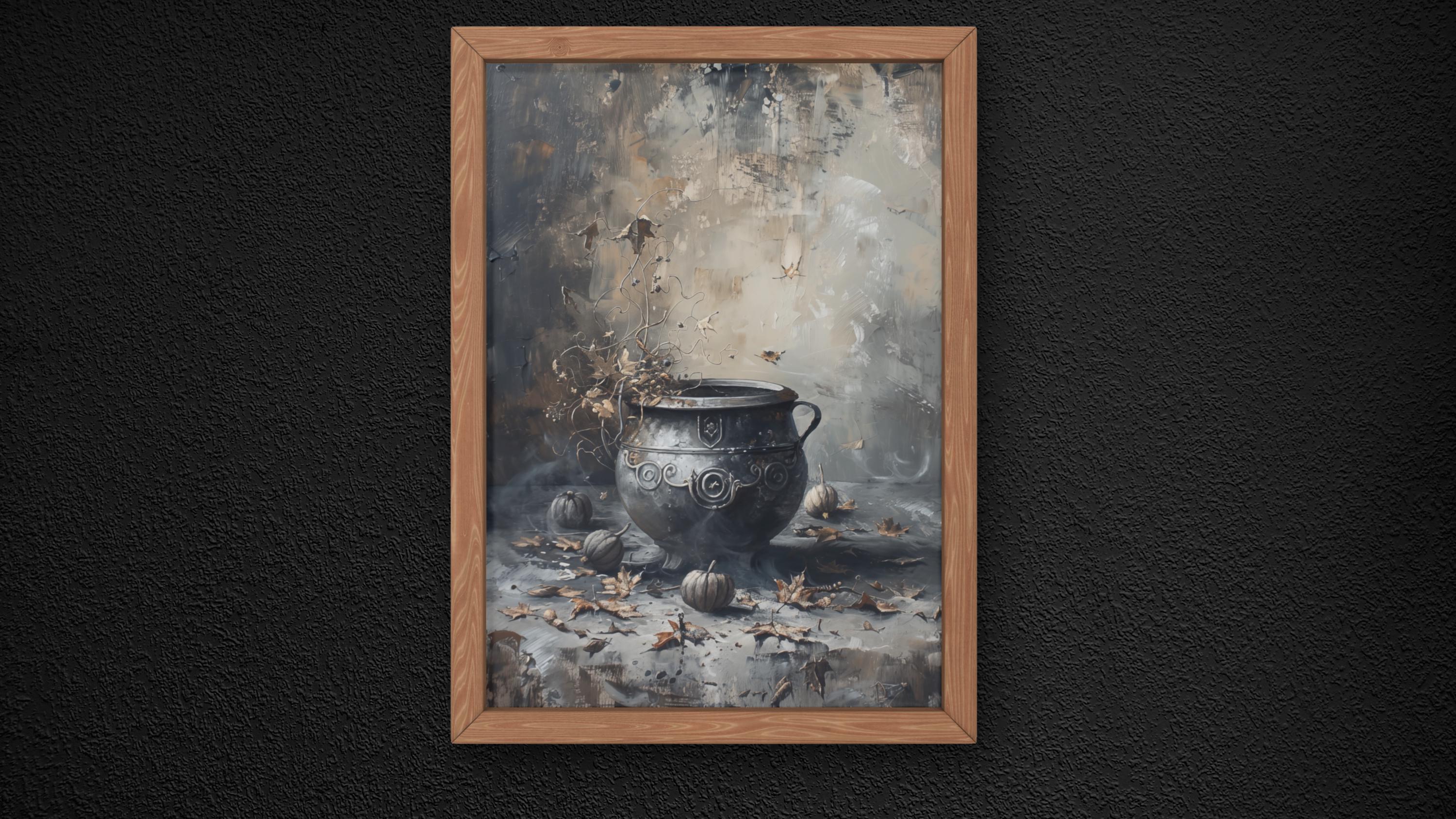 Vintage Oil Painting of an Antique Cauldron Witchy Decor Halloween Wall ...