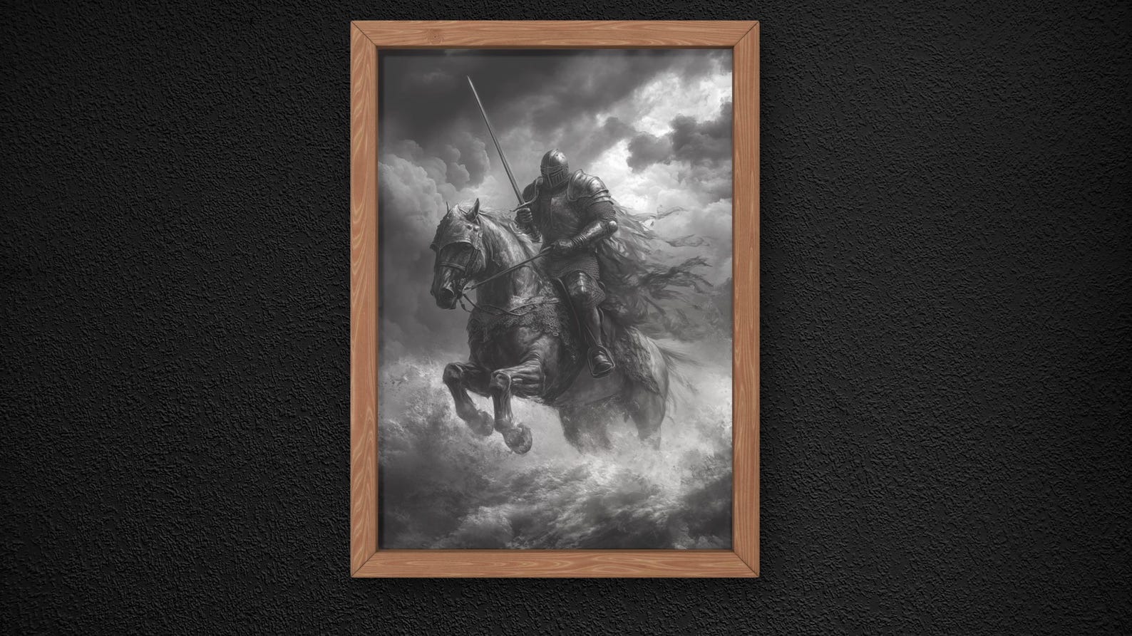 Gothic Medieval Knight Riding a Horse Dark Fantasy Art Noir Medieval ...