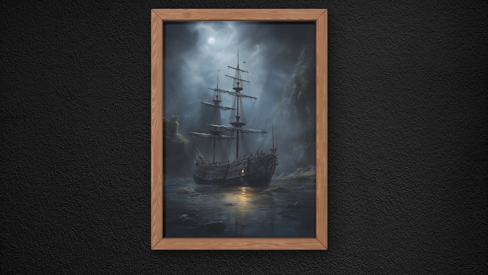 Vintage Ship Ghost Ship Ship Oil Painting Print Nautical Art Dark ...