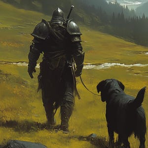 Epic Medieval Knight and Dog Adventure Art Print Fantasy Warrior ...