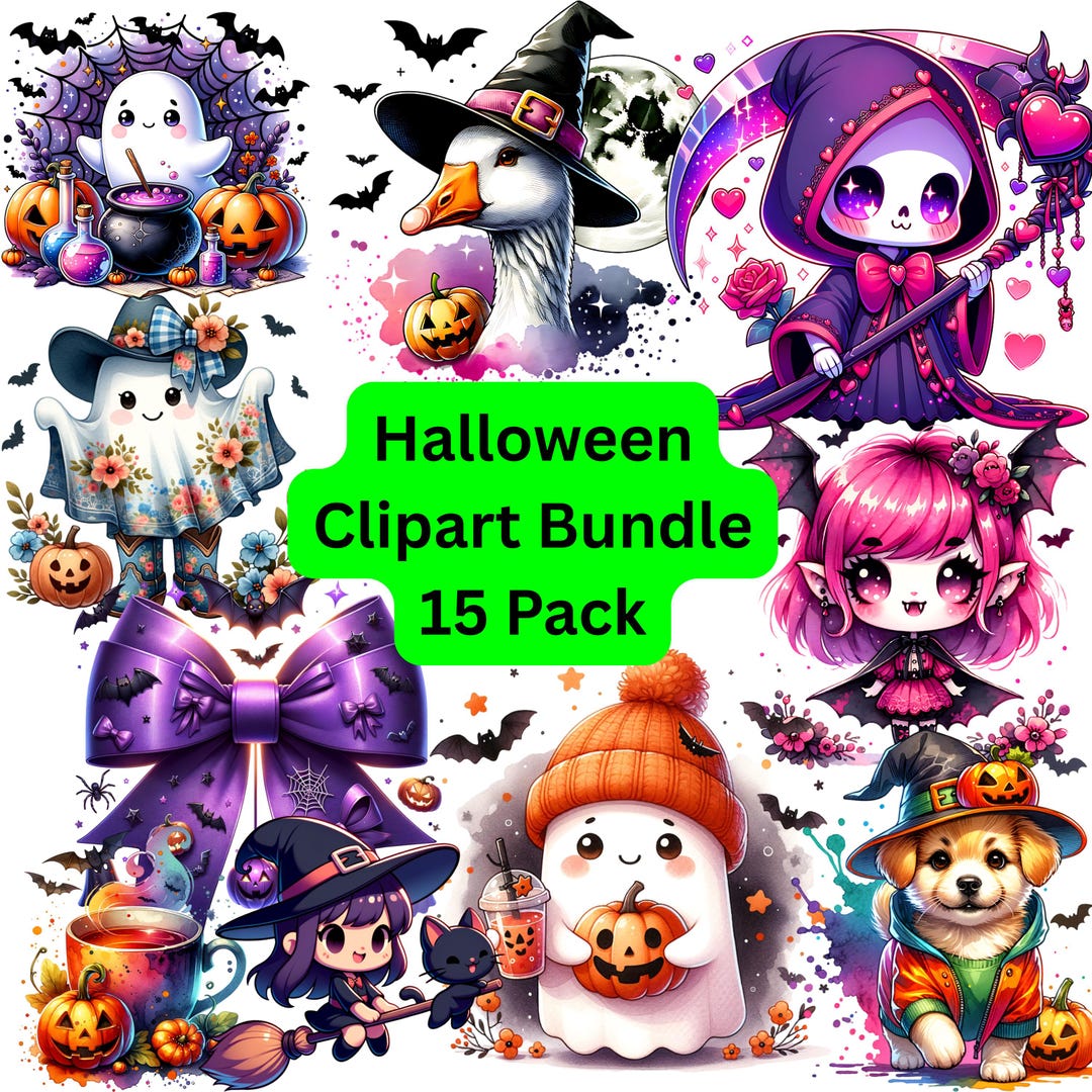 Halloween Clip Art Bundle, 15 Pack, PNG Digital Download, Sublimation ...