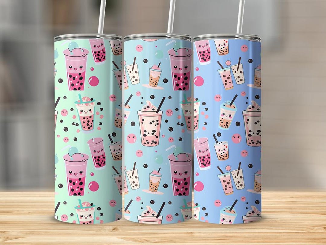 Kawaii Boba Tea Tumbler Wraps, Cute Bubbles Drink Cups, Skinny Tumbler ...