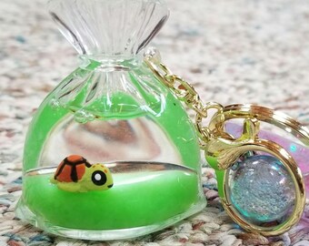 Liquid Shaker Keychains, Quicksand Bag of Fish Key Chain, Cute Kawaii ...