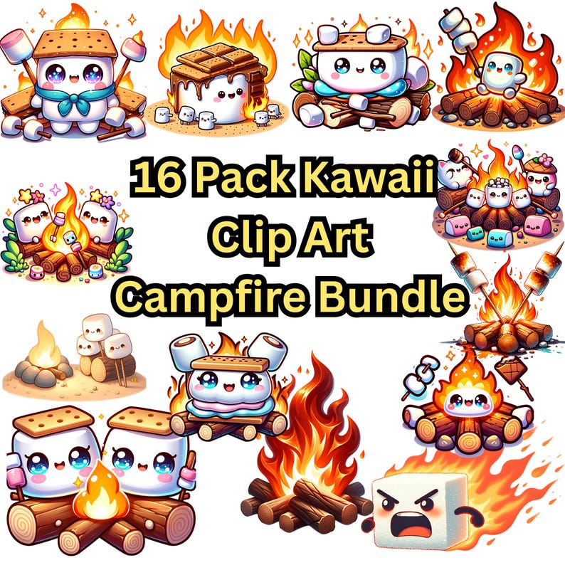 Kawaii Campfire Smores Bundle Clip Art 16 Pack, PDF Digital Download ...