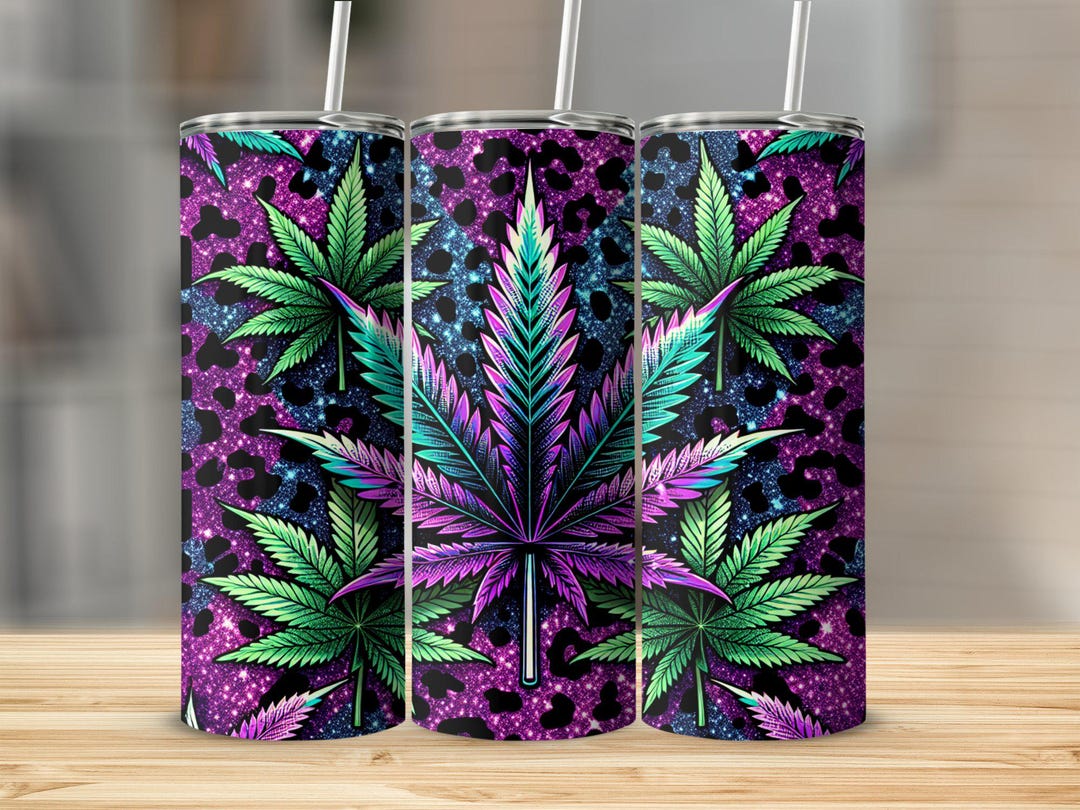 Purple Seamless Weed Leopard Print Tumbler Wrap, 20oz Skinny Design ...
