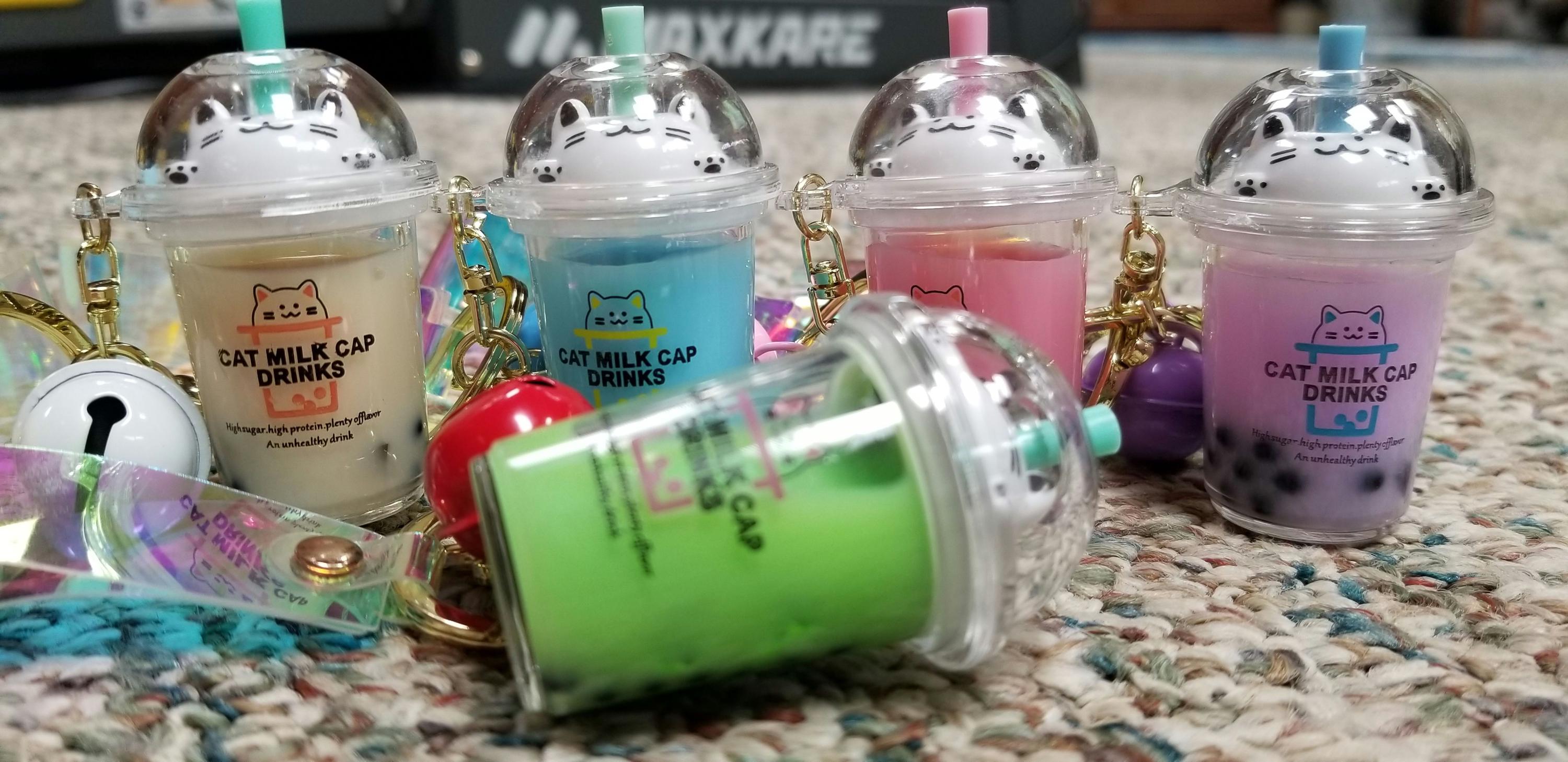 Liquid Boba Keychain, Shaker Bubble Tea Key Chains, Cat Milk Tea ...
