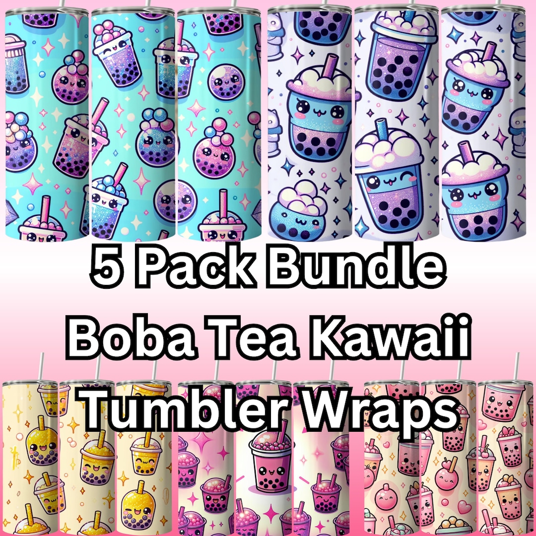 Seamless Boba Tea Bundle 5 Pack Tumbler Wraps, 20oz Skinny Design ...