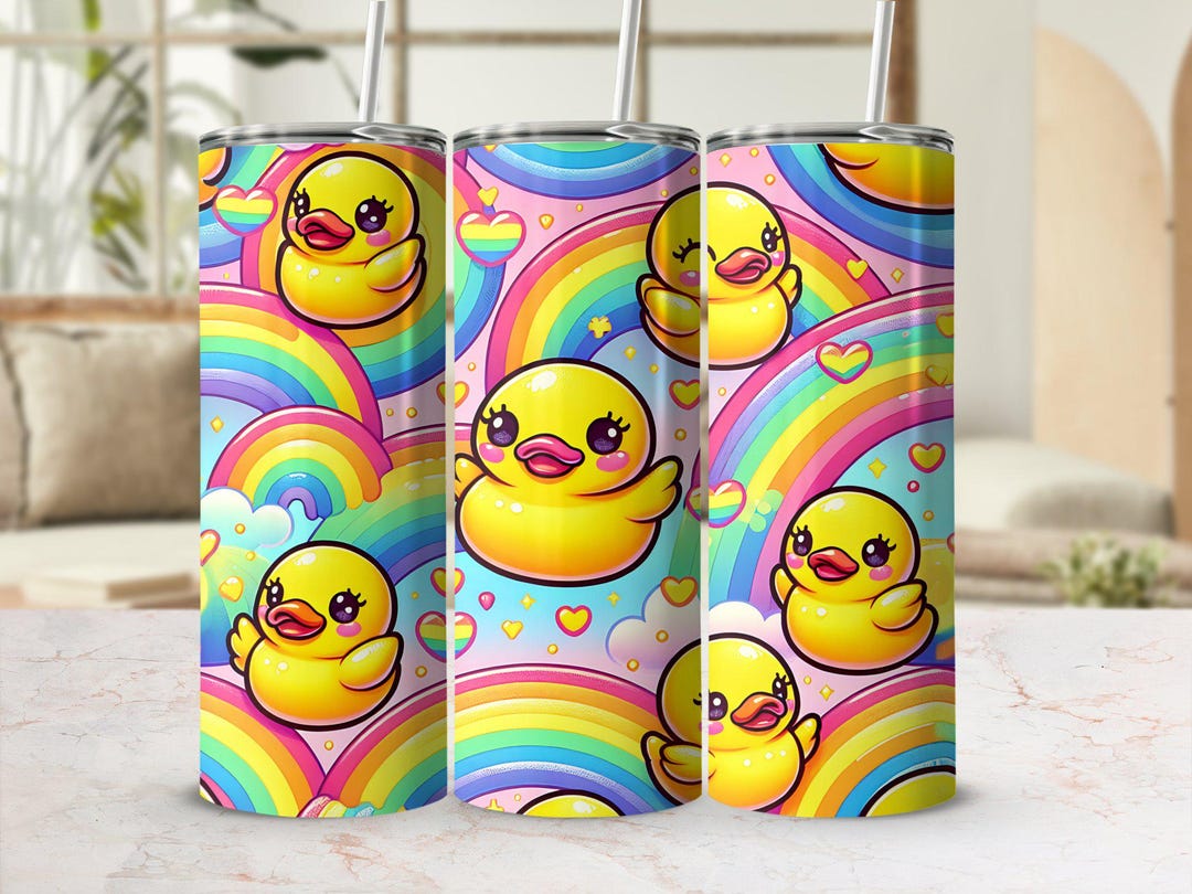Cute Rubber Duck Tumbler Wrap Design 20oz Skinny - Cute Rainbow Art ...