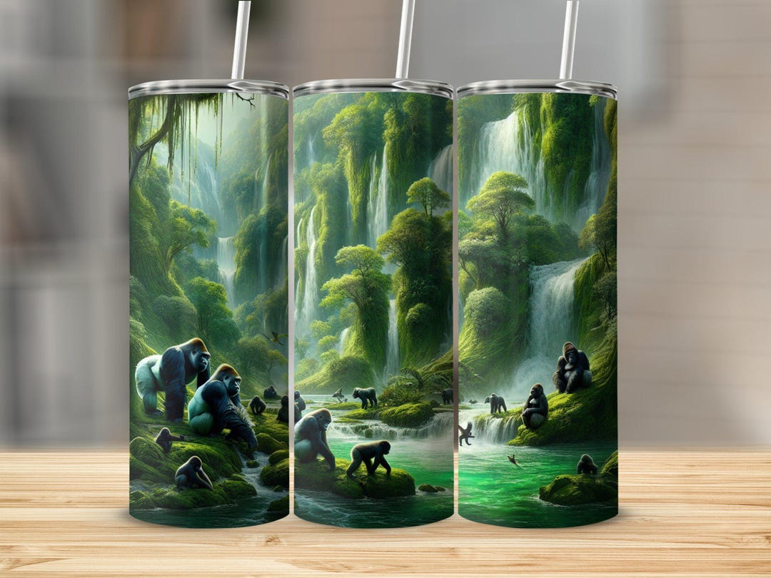 Seamless Tumbler Wrap Gorilla Jungle, 20oz Skinny Design Sublimation ...