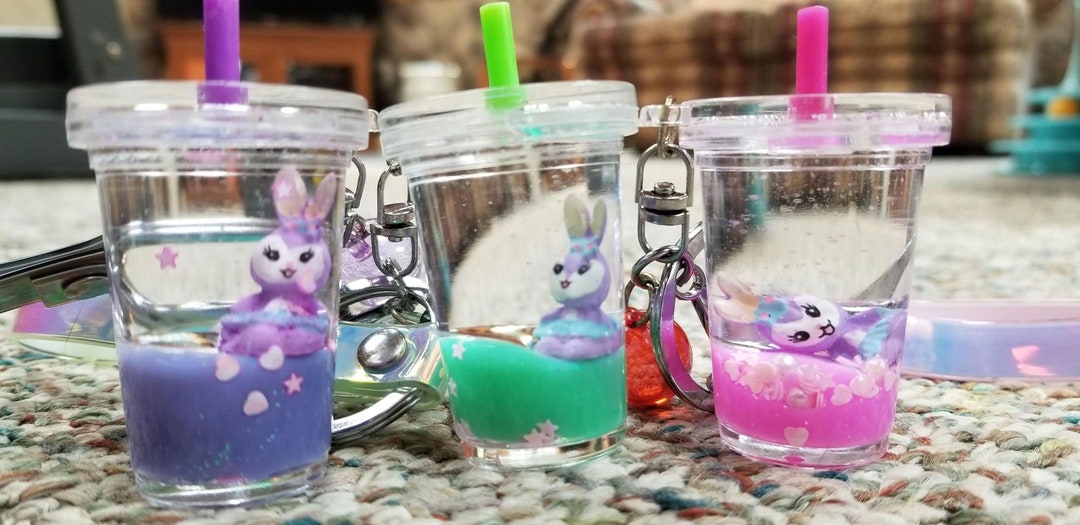Liquid Shaker Keychain, Cute Kawaii Bunny, Boba Bubble Tea Baby, Party ...