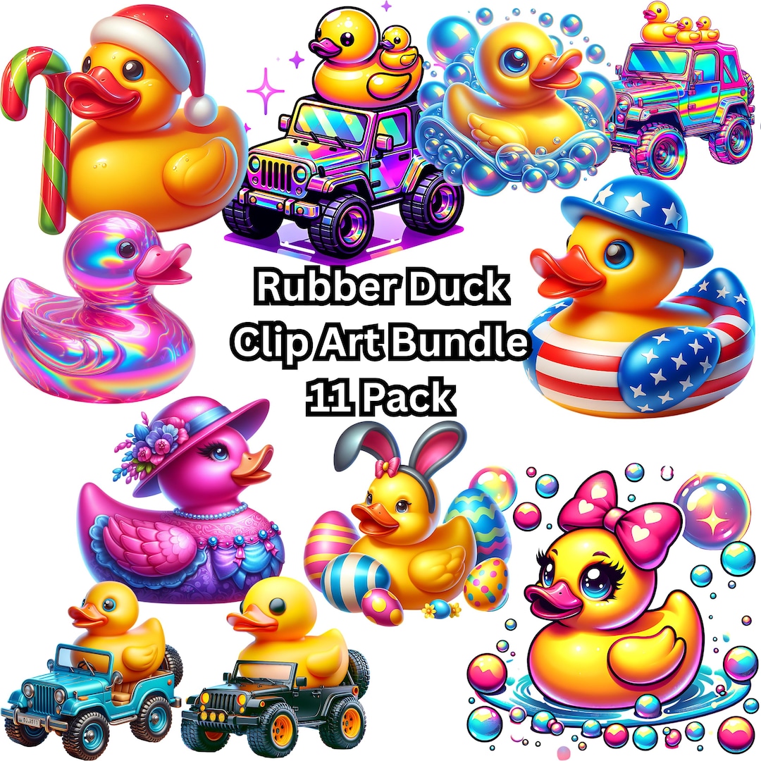 Cute Rubber Ducks Clip Art Bundle, 11 Pack, Sublimation Design, T-shirt ...