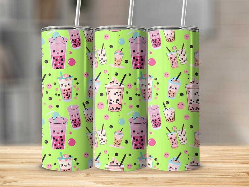 Kawaii Boba Tea Cute Bubbles Drink Cups Digital Download, PNG, 20oz ...