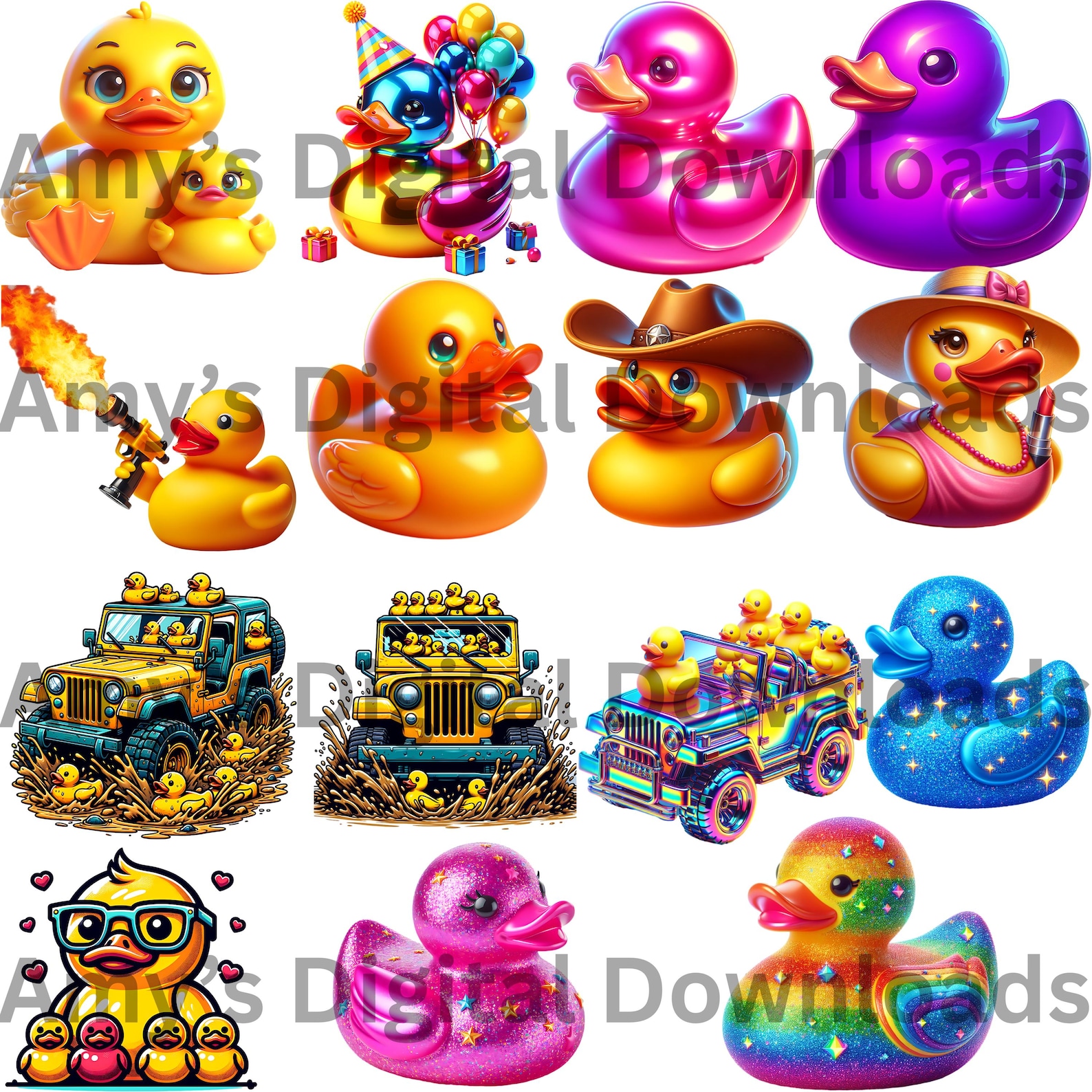 Rubber Duck Clip Art Bundle, 15 Pack PNG Digital Download Transparent ...