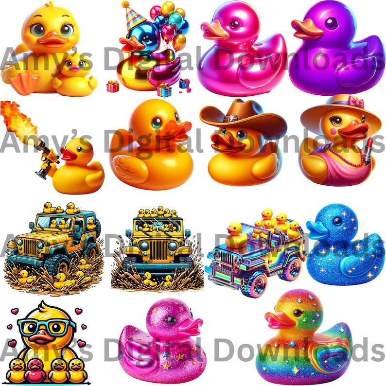 Rubber Duck Clip Art Bundle, 15 Pack PNG Digital Download Transparent ...