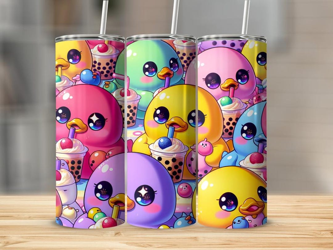 Kawaii Rubber Ducky Boba Tea Tumbler Wrap 20oz Skinny Design, Cute ...