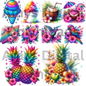 25 Pack Tropical Clip Art Bundle, PNG Digital Download, Glitter Sea ...