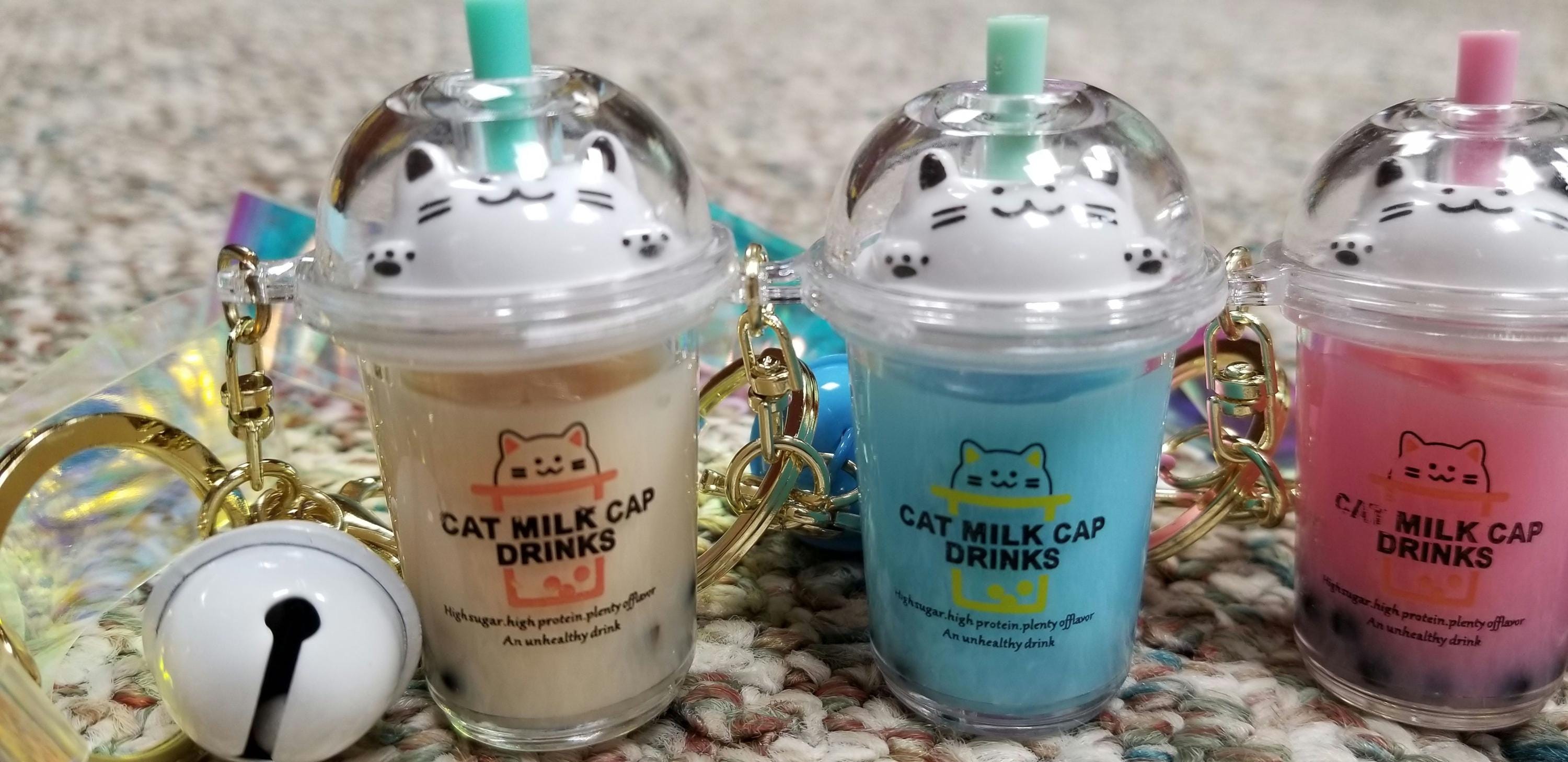 Liquid Boba Keychain, Shaker Bubble Tea Key Chains, Cat Milk Tea ...
