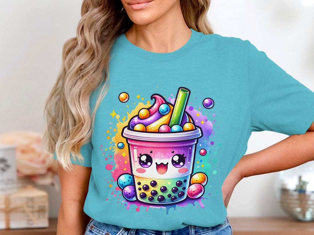 Cute Boba Tea Rainbow Kawaii Clip Art, Shirt Design, PNG Digital ...