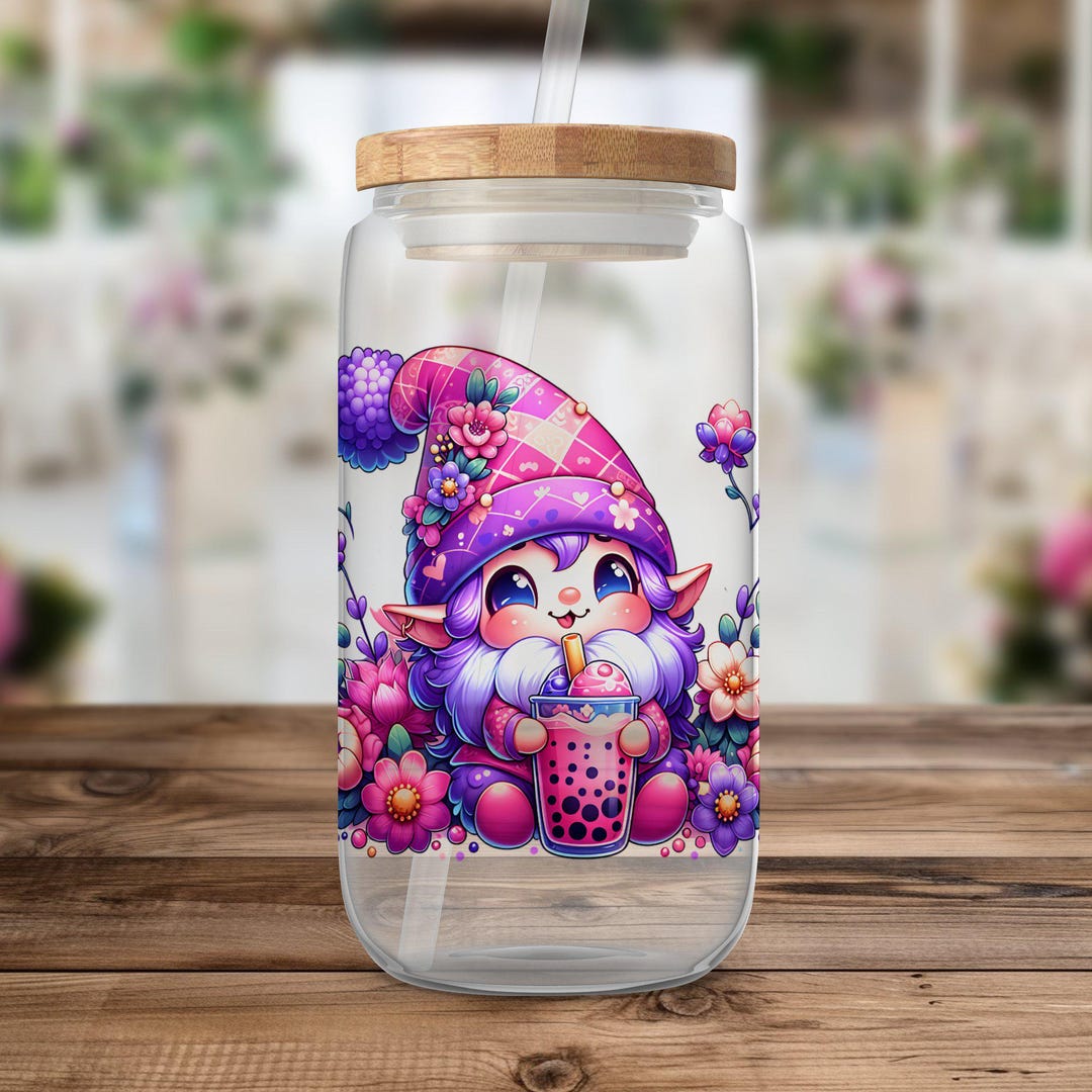 Cute Garden Flower Gnomes With Boba Tea, Kawaii Clip Art, PNG Digital ...