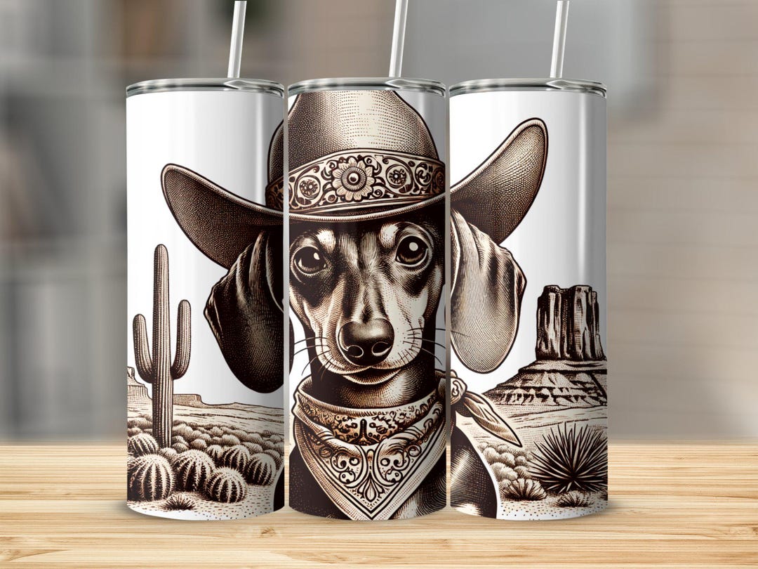 Seamless Wild West Cowboy Wiener Dog Dachshund Tumbler Wrap, Cute and ...