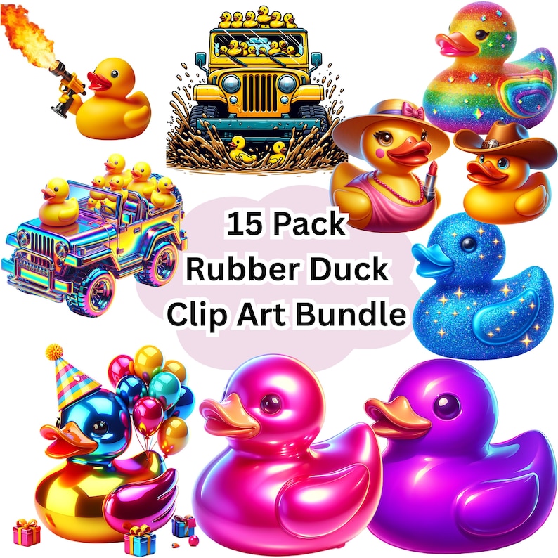 Rubber Duck Clip Art Bundle, 15 Pack PNG Digital Download Transparent ...