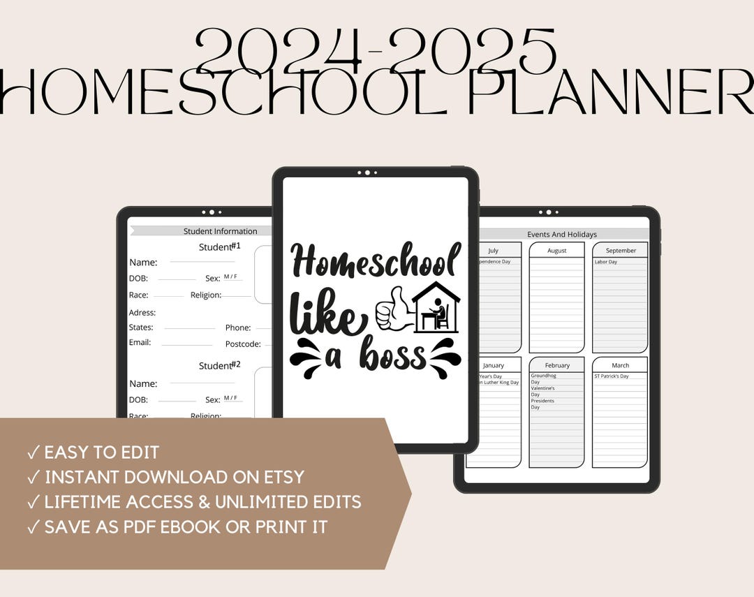 2024-2025 Homeschool Planner, Academic Lesson Organizer, Monthly ...