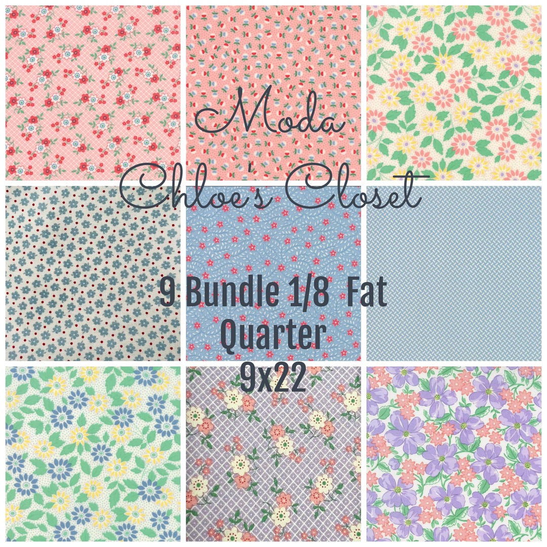 Fabric Moda Chloe's Closet 10 Bundle 1/8 Fat Quarter 9x22 Cotton ...