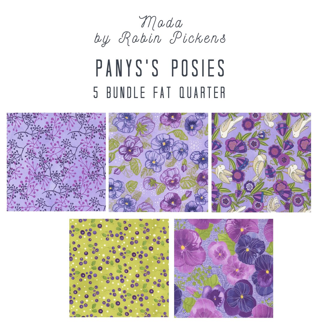 Fabric Moda Pansy's Posies 5 Bundle Fat Quarter 18x22 Cotton Quilting ...