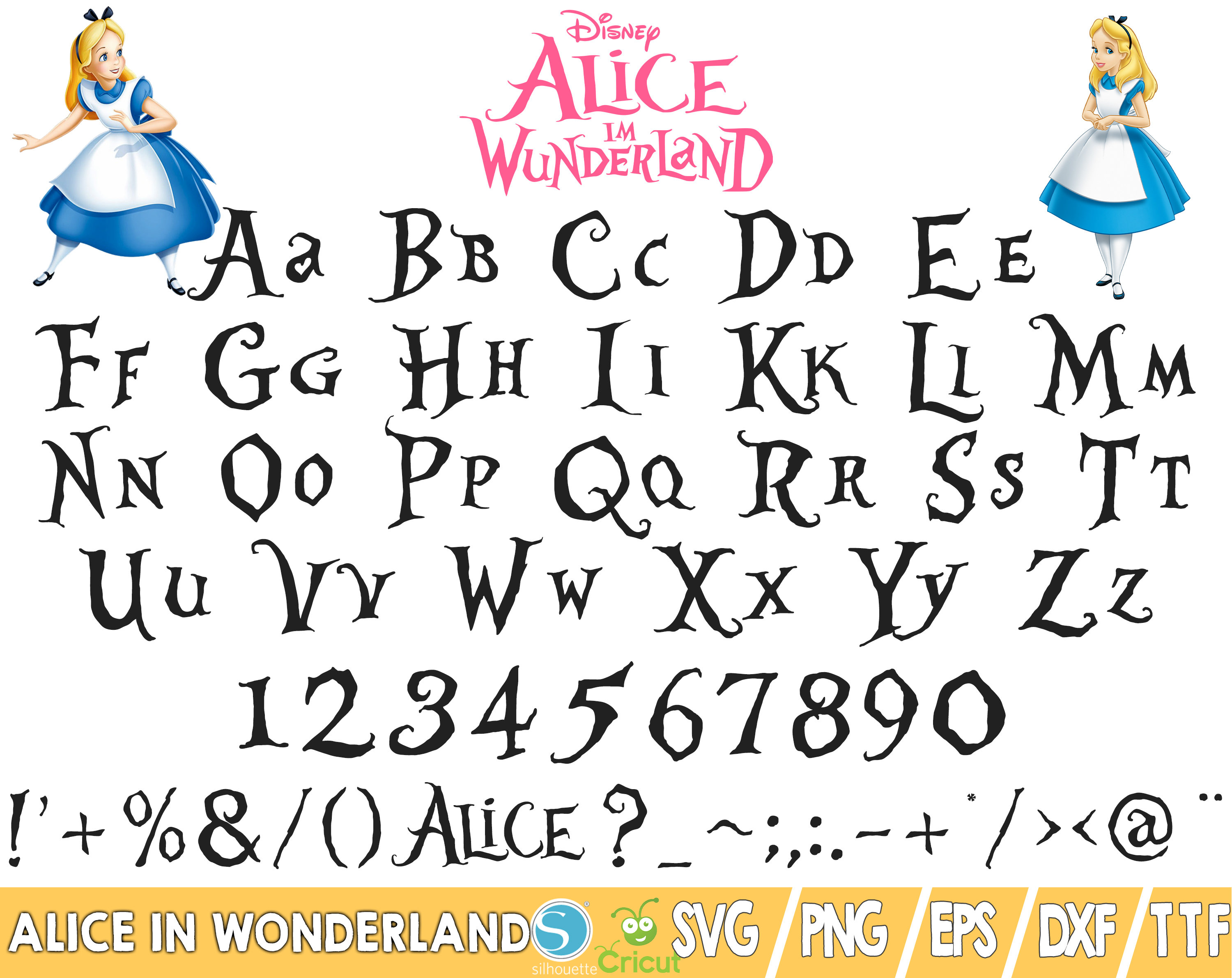 60+ Files Alice Font Cartoon Letters Numbers SVG, PNG, TTF for Cricut ...