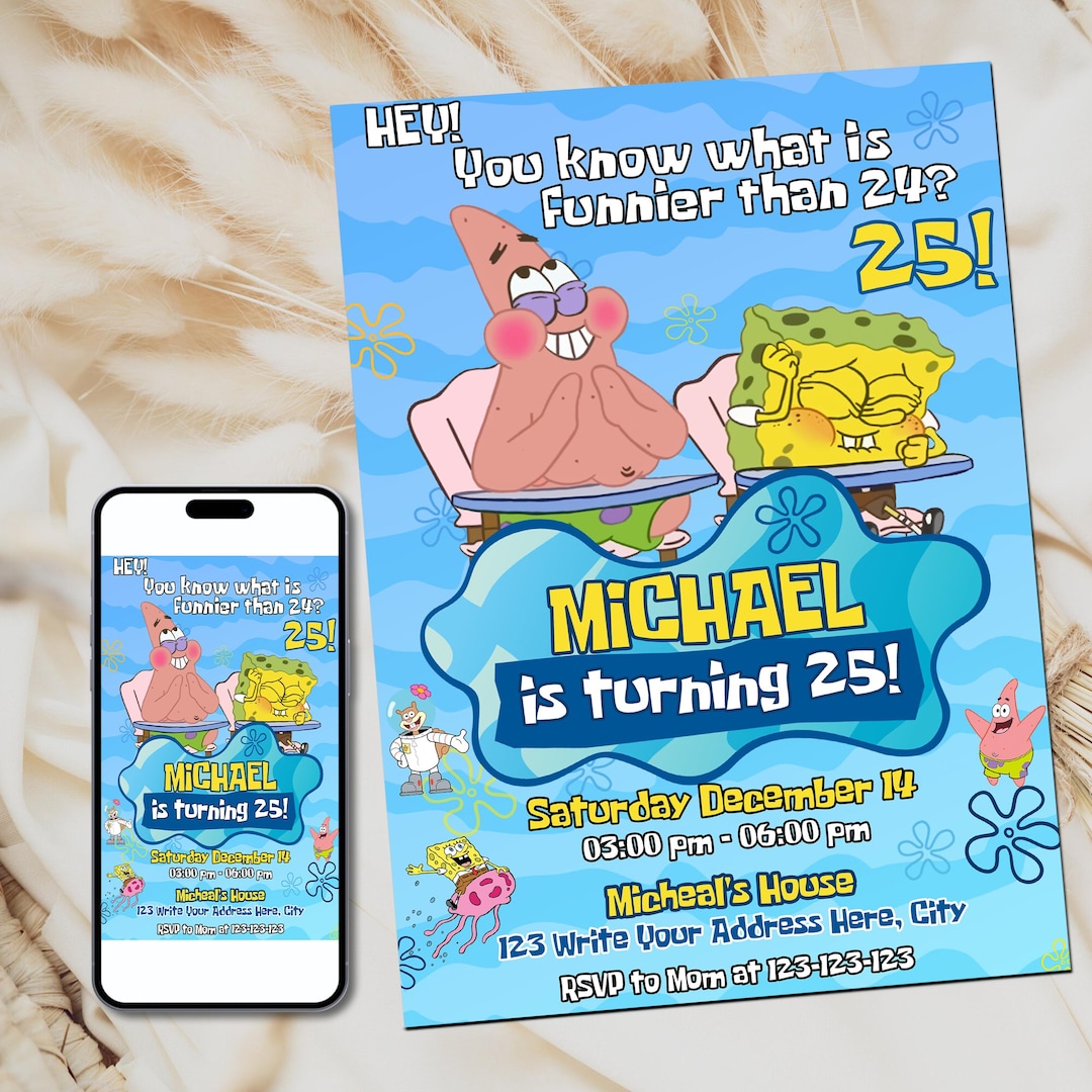 Editable Spongebob Birthday Invitation Template | Party Invitations ...